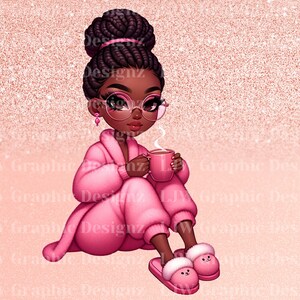 Stylish African American Woman Clipart Bundle Pajama Party Graphics - Etsy