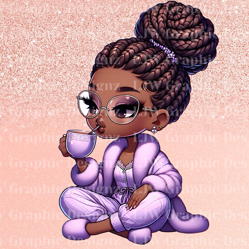 Stylish African American Woman Clipart Bundle Pajama Party Graphics - Etsy