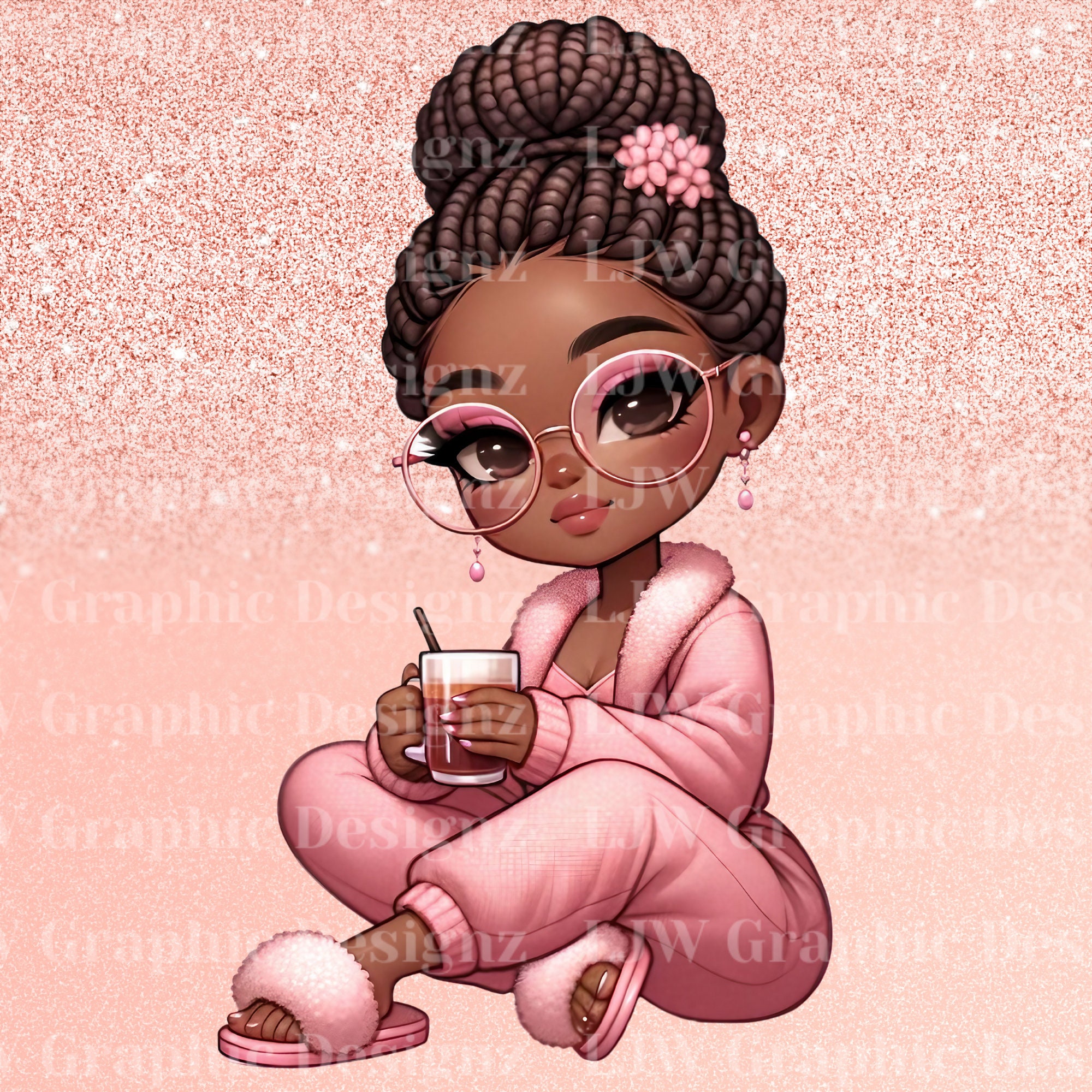 Stylish African American Woman Clipart Bundle Pajama Party Graphics - Etsy