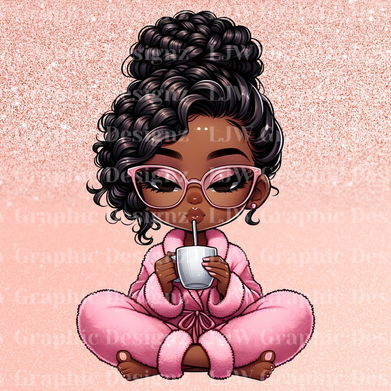 Stylish African American Woman Clipart Bundle Pajama Party Graphics - Etsy
