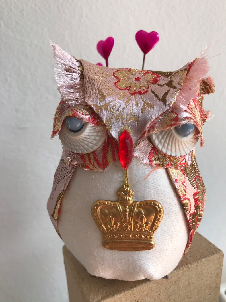 Quirky Owl Pincushion - Pink Brocade Crown - Etsy