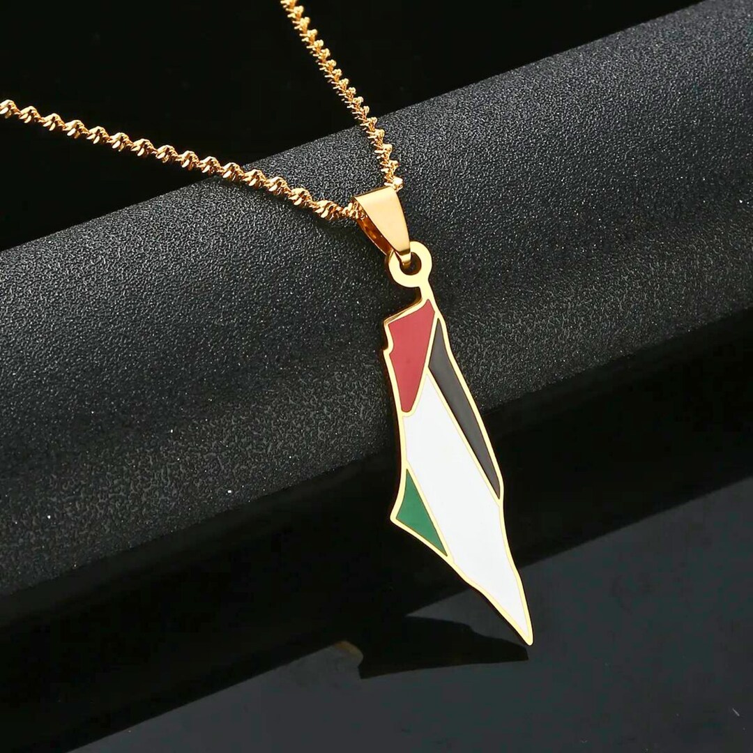 Stainless Steel Palestine Map Flag Pendant Necklace Trendy - Etsy