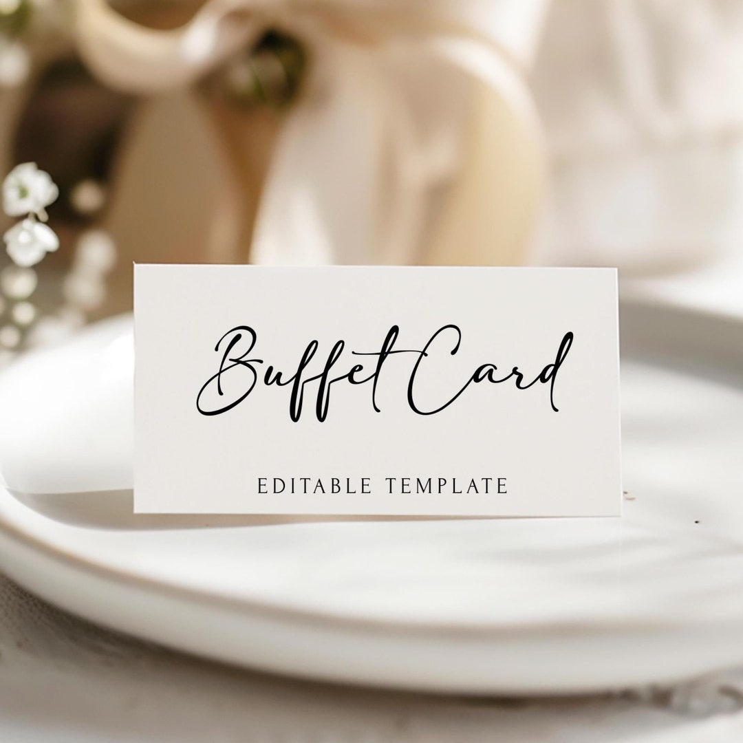 Modern Minimalist Buffet Card Template, Editable Food Labels, Wedding ...