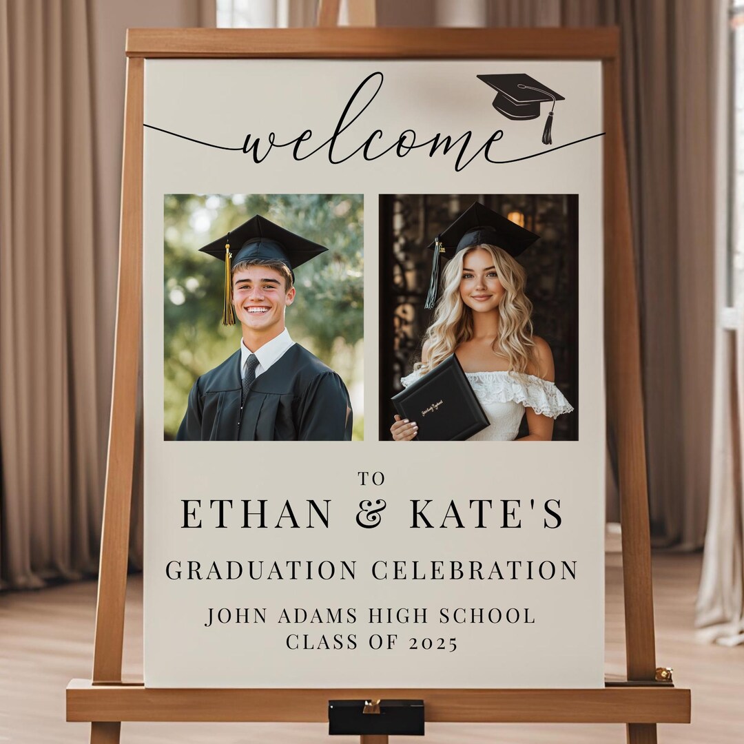 Joint Graduation Party Welcome Sign, Editable Grad Template, Custom ...