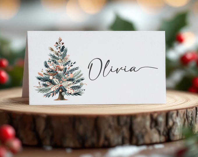 Printable Christmas Place Cards | Editable Name Cards | Christmas Tree ...