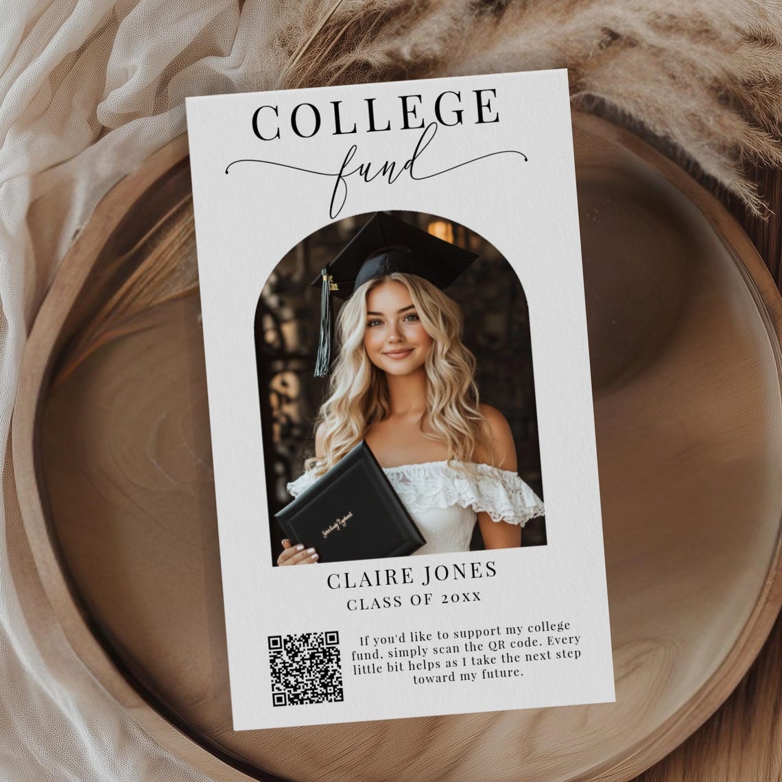 Graduation Party Insert Card With College Fund QR Code, Editable ...