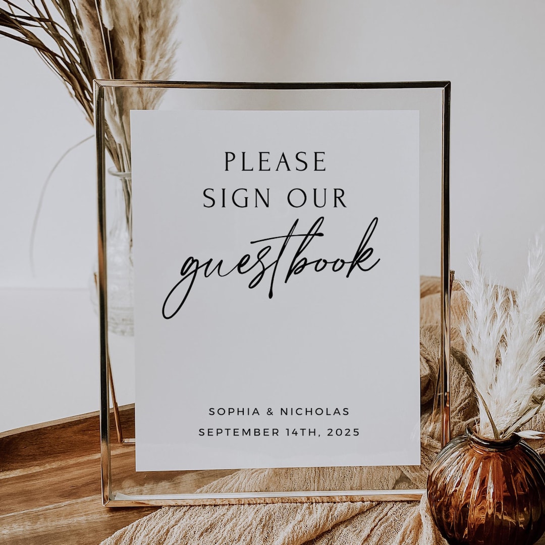 Please Sign Our Guestbook Sign, Minimalist Sign Our Guest Book Editable ...