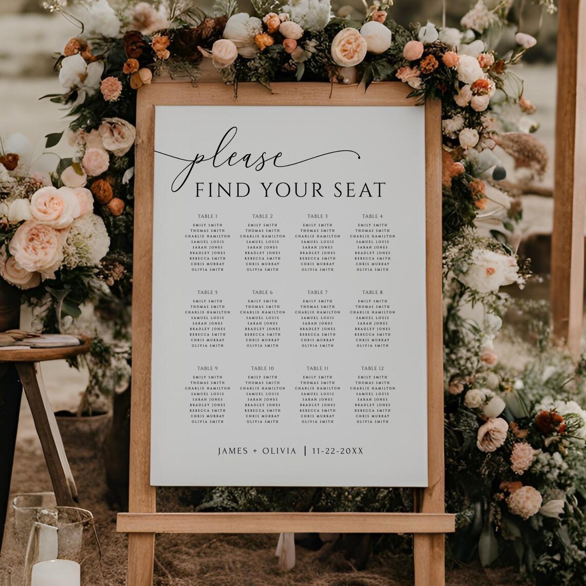 Seating Chart Template, Editable Wedding Seating Chart Template ...