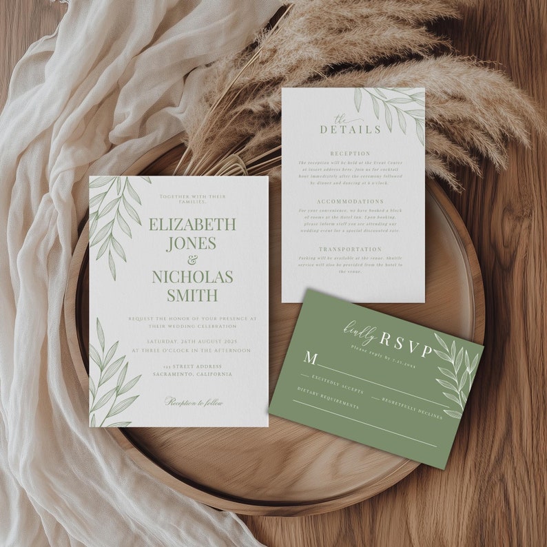 Minimalist Sage Green Wedding Invitation Template, Sage Printable ...