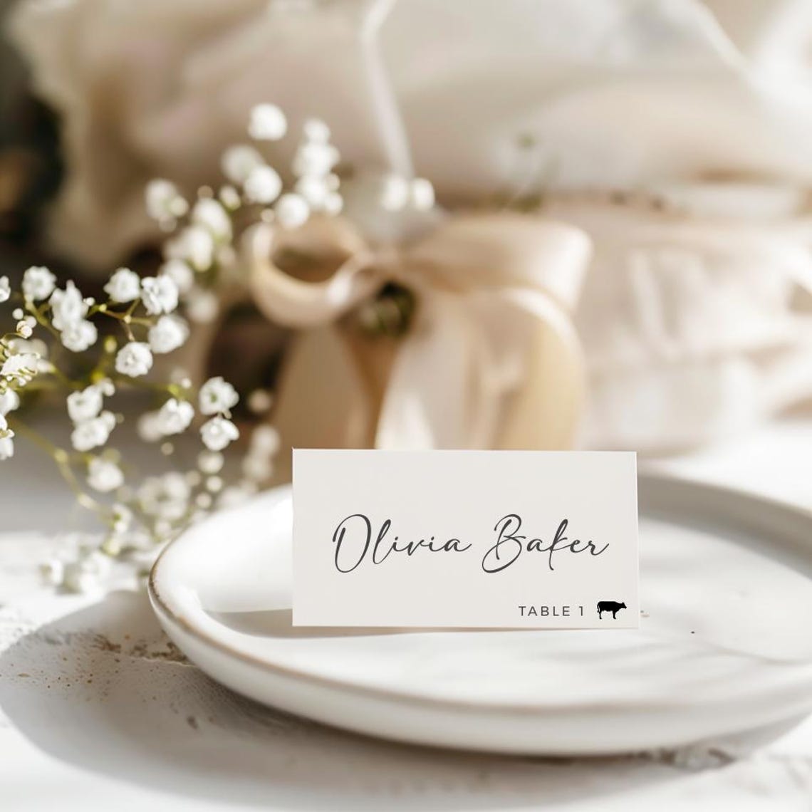 Place Card With Meal Choice Icon, Modern Minimalist Place Card, Name ...