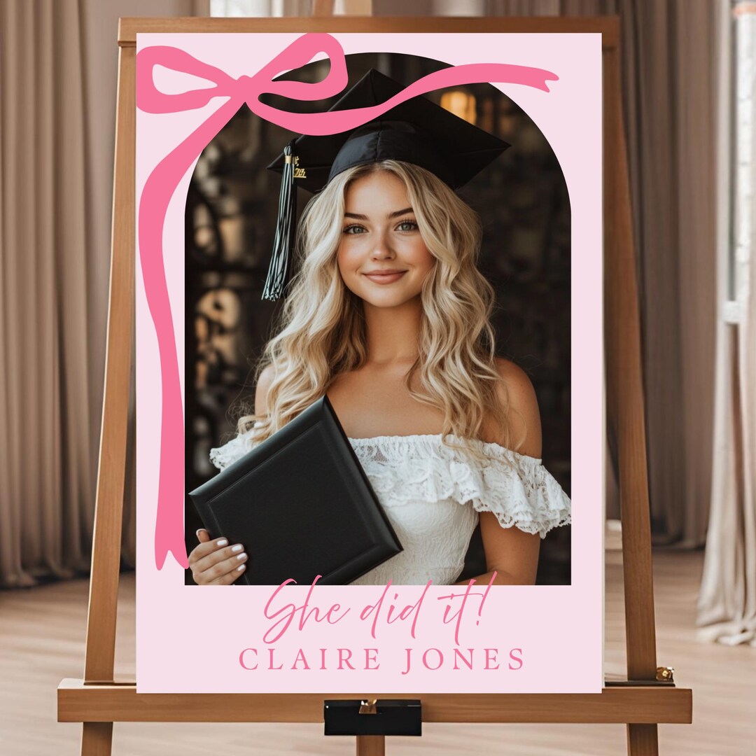 Pink Bow Graduation Welcome Sign, Editable Template for Grad Party ...