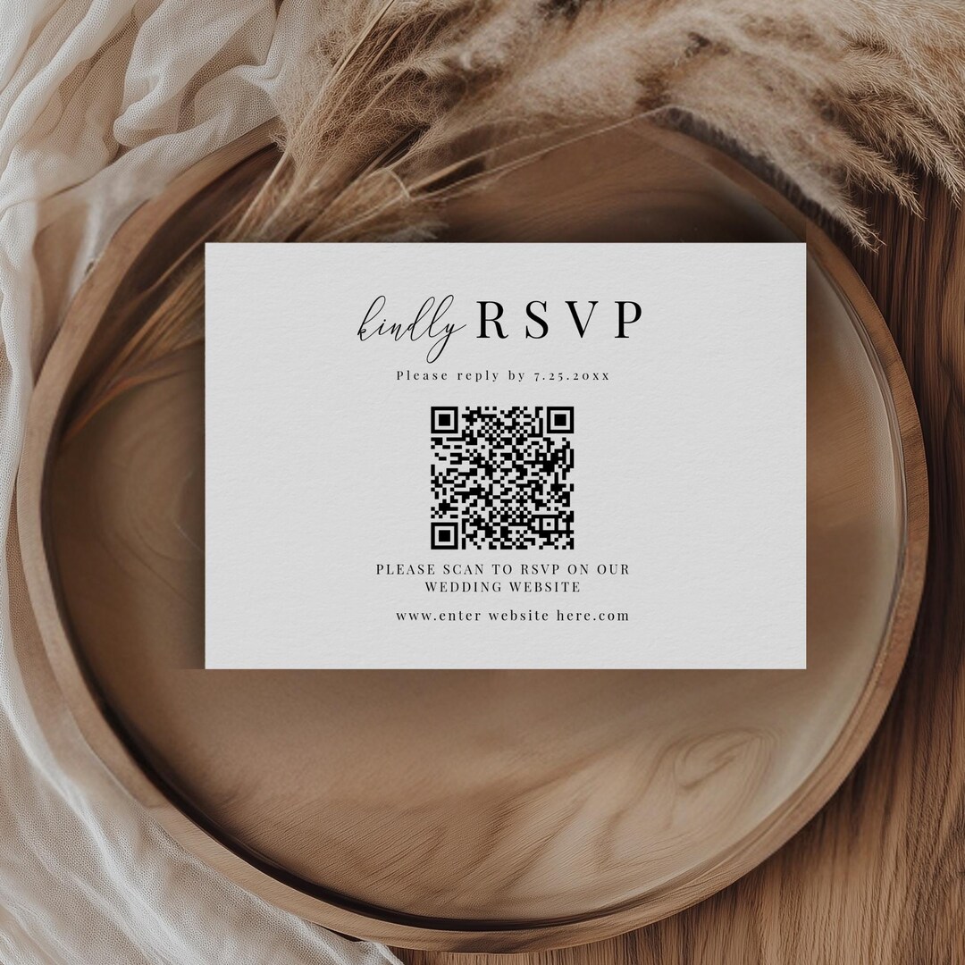 QR Code RSVP Card Template, Minimalist Wedding Response Card, Elegant ...