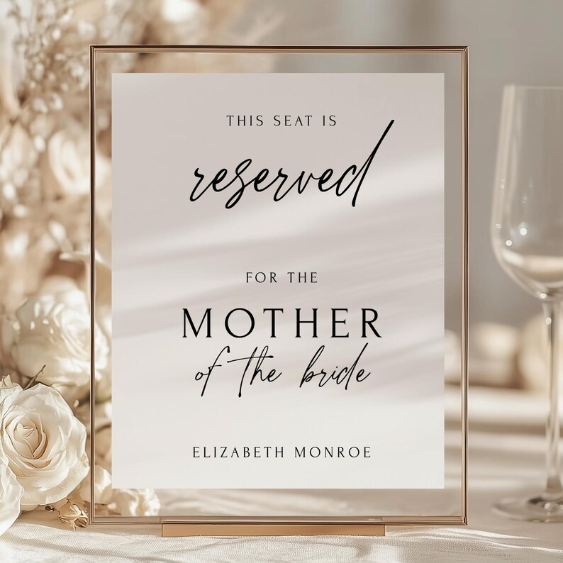 Elegant Reserved Seating Sign, Wedding Chair Tags Template (digital ...