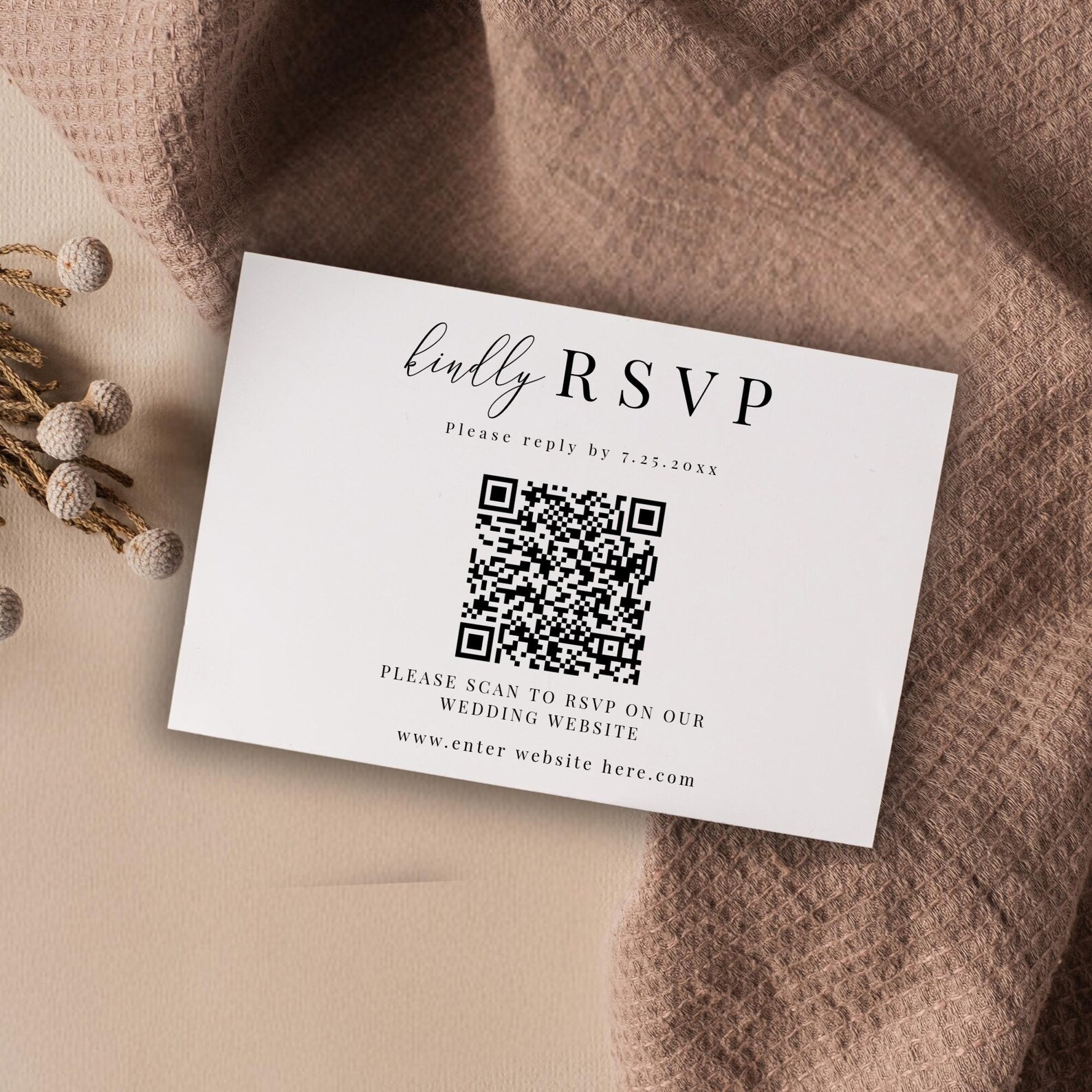QR Code RSVP Card Template, Minimalist Wedding Response Card, Elegant ...