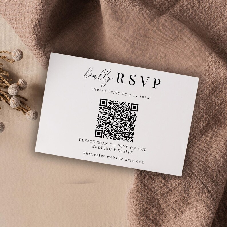 QR Code RSVP Card Template, Minimalist Wedding Response Card, Elegant ...