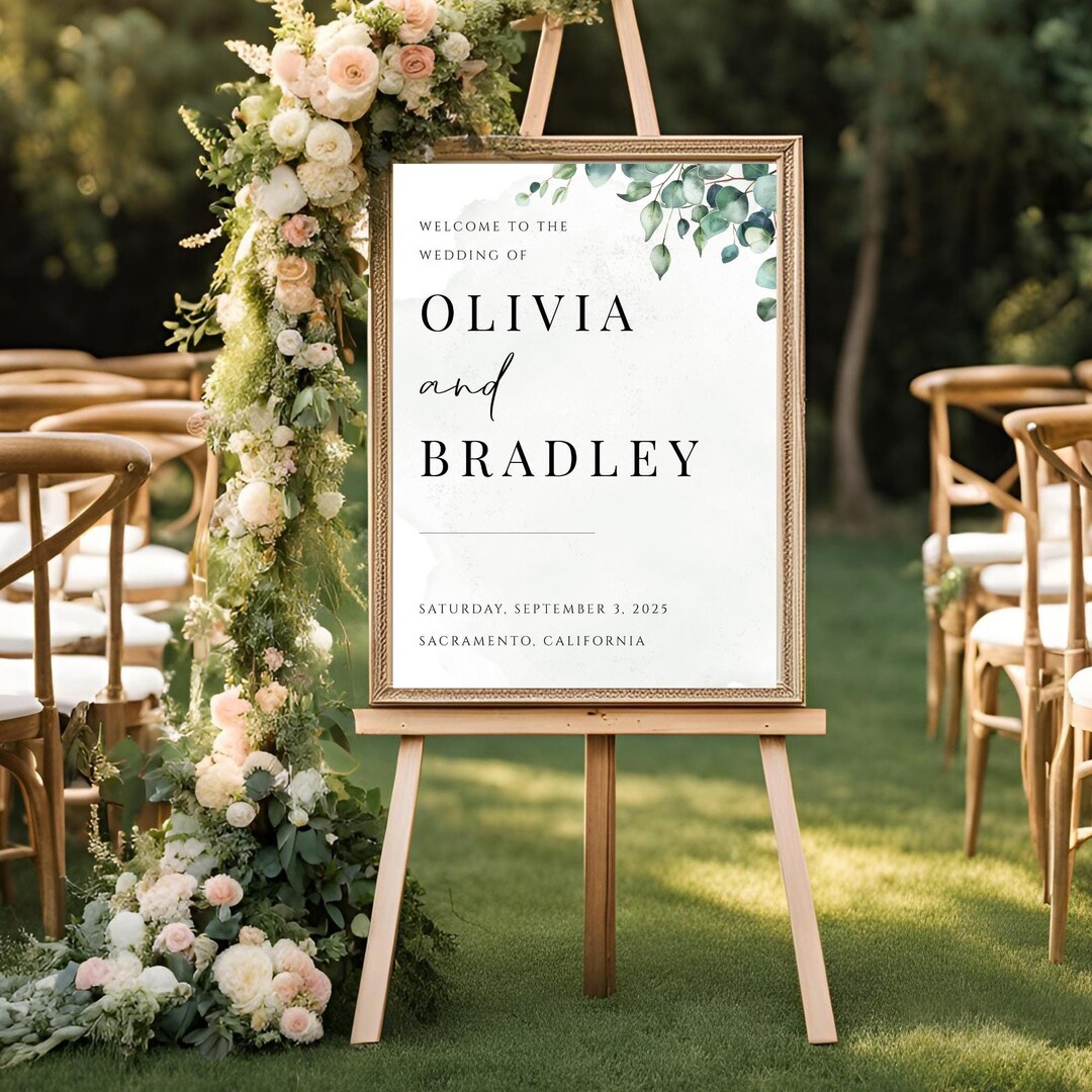 Wedding Welcome Sign, Editable Printable Wedding Sign, Greenery Wedding ...