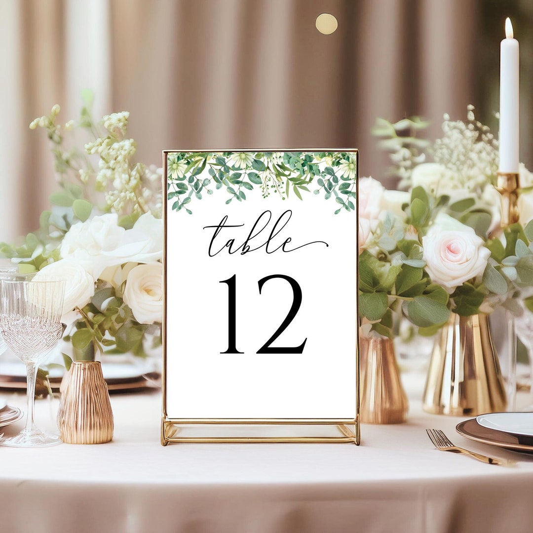 Greenery Wedding, Table Number Card, Wedding Table Card, Editable ...