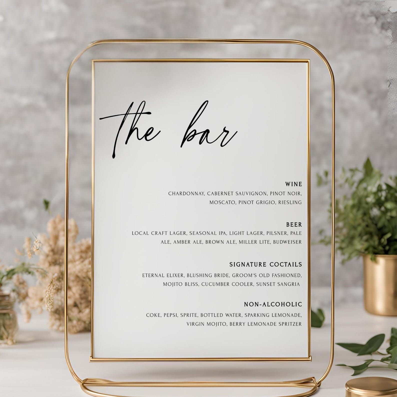Bar Menu Sign, Wedding Bar Menu Template, Printable Bar Menu ...