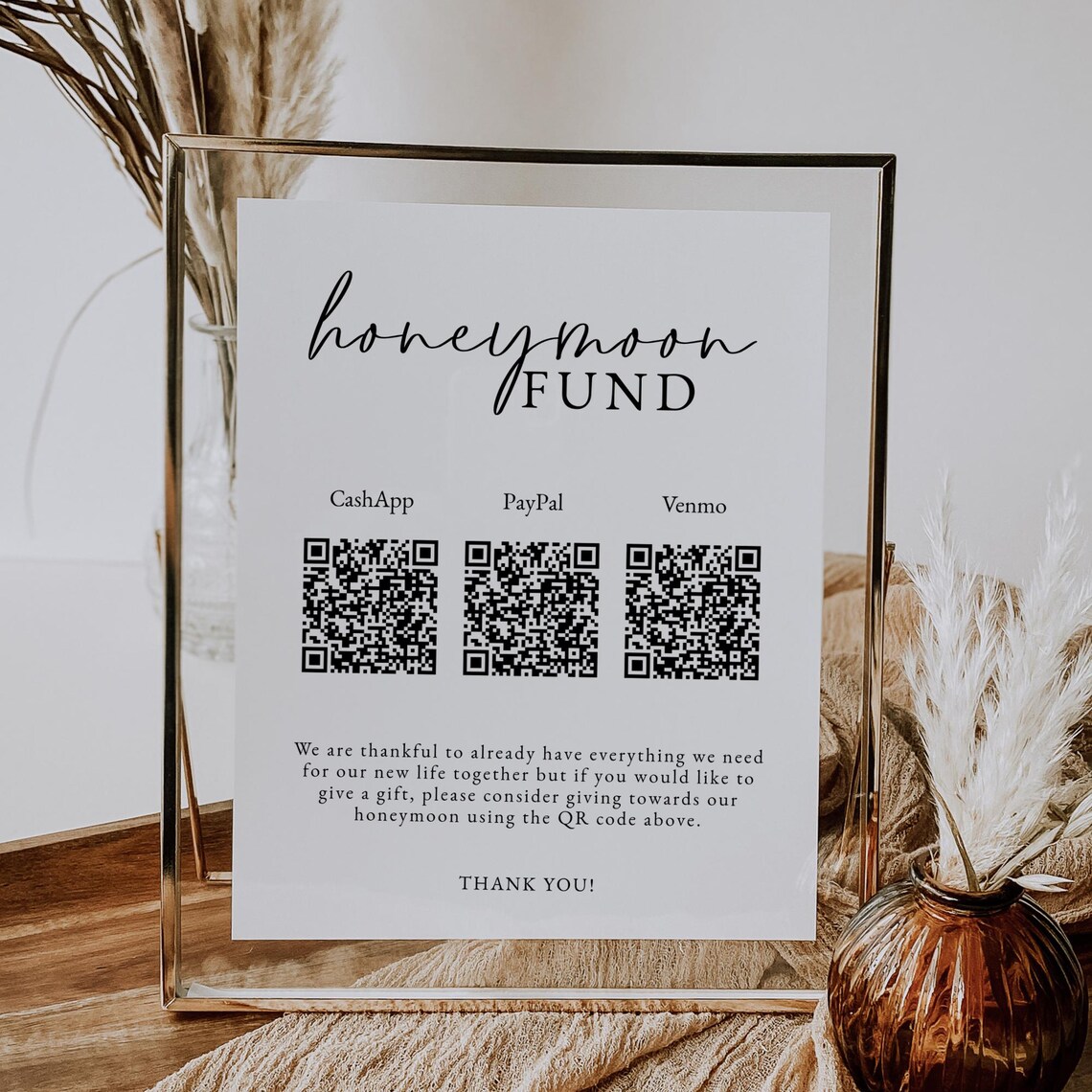 Honeymoon QR Code Gift Sign, Honey Moon Fund Sign, Customizable Wedding ...