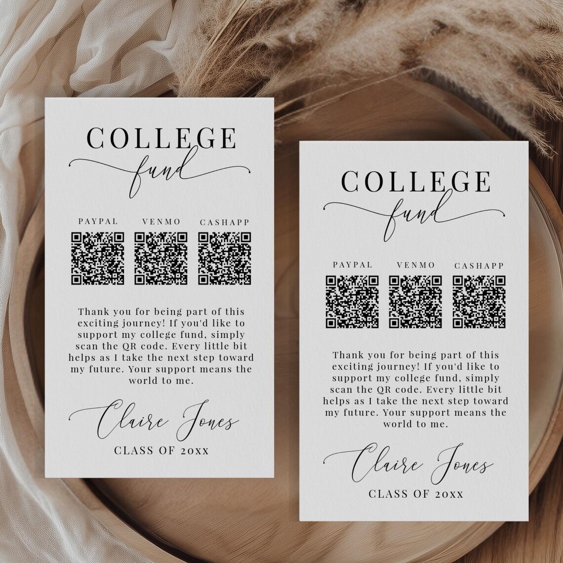Graduation Party Insert Card With College Fund QR Code, Editable ...