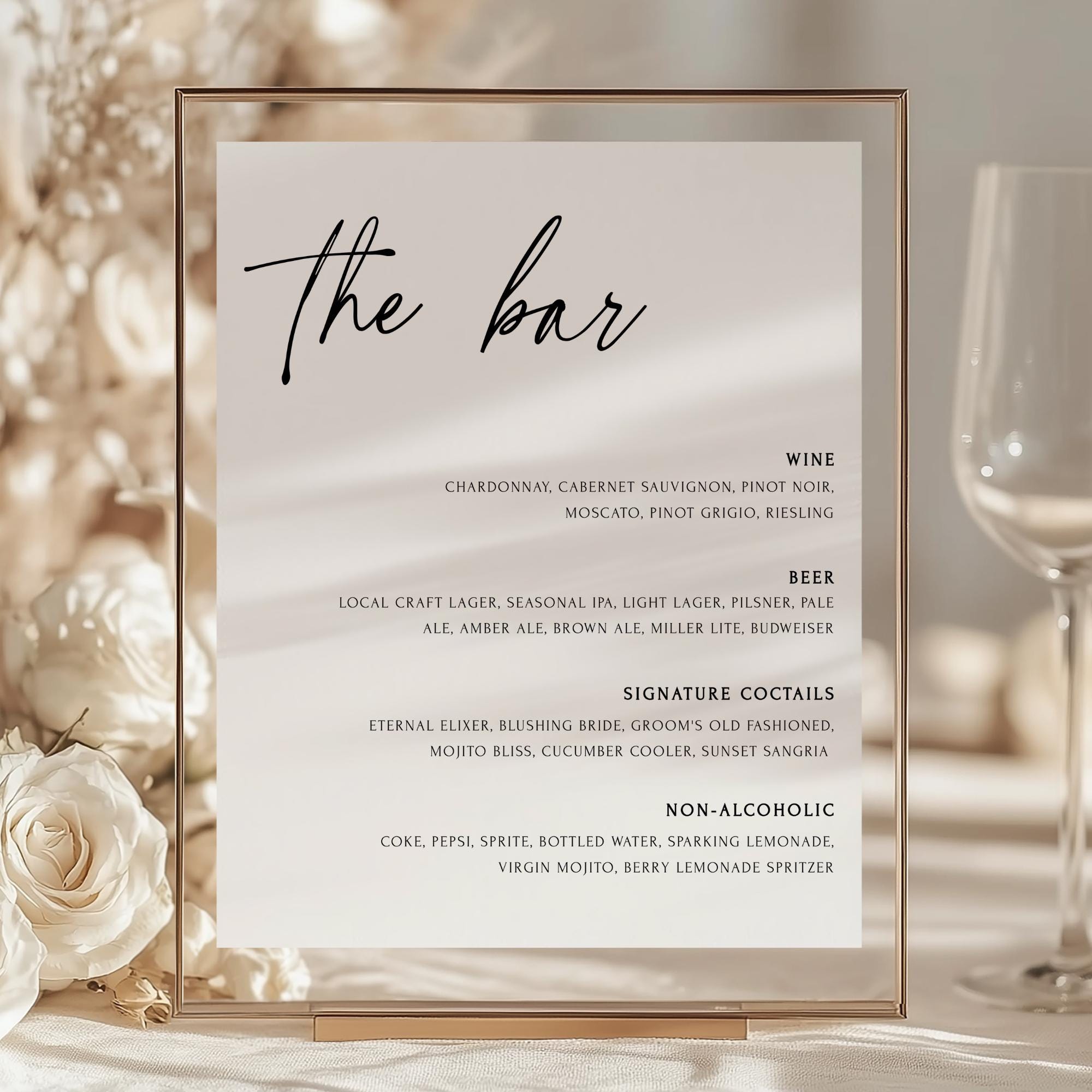 Bar Menu Sign, Wedding Bar Menu Template, Printable Bar Menu ...