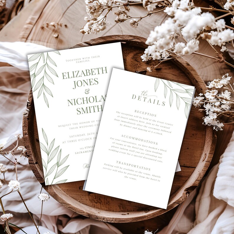 Minimalist Sage Green Wedding Invitation Template, Sage Printable ...