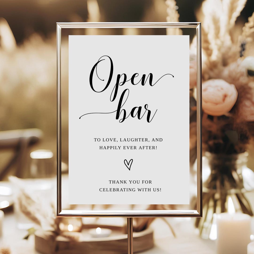 Open Bar Wedding Printable Sign, Minimalist Drink Sign Template, Modern ...