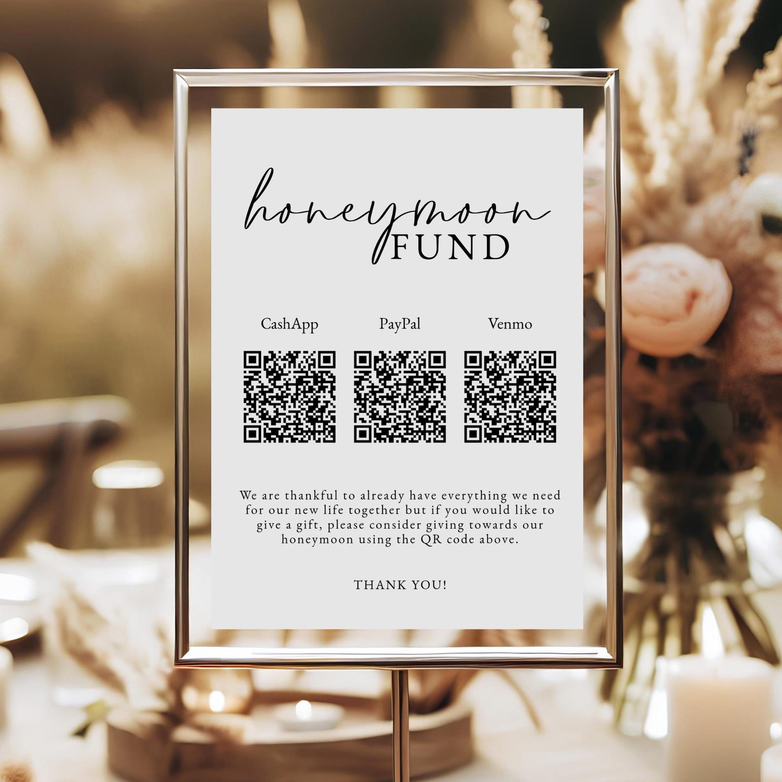 Honeymoon QR Code Gift Sign, Honey Moon Fund Sign, Customizable Wedding ...
