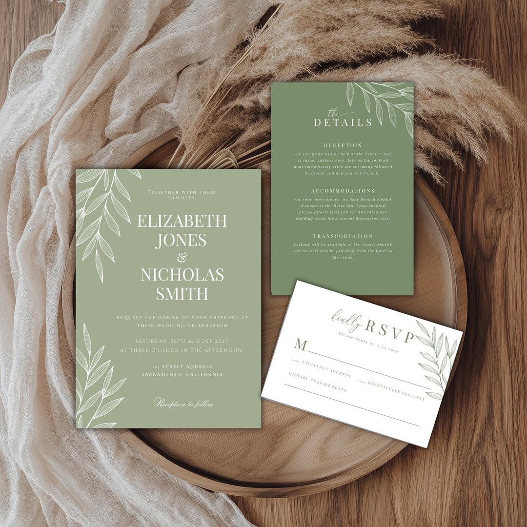 Sage Green Wedding Invitation Template, Printable Wedding Template ...