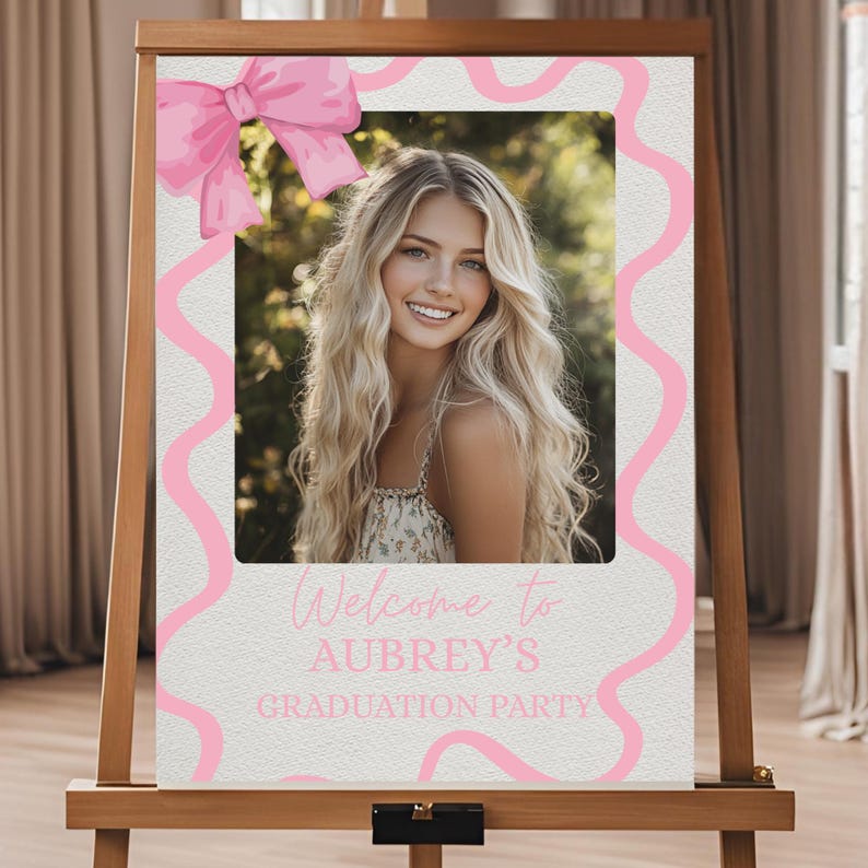 Pink Bow Graduation Welcome Sign, Editable Template for Grad Party ...