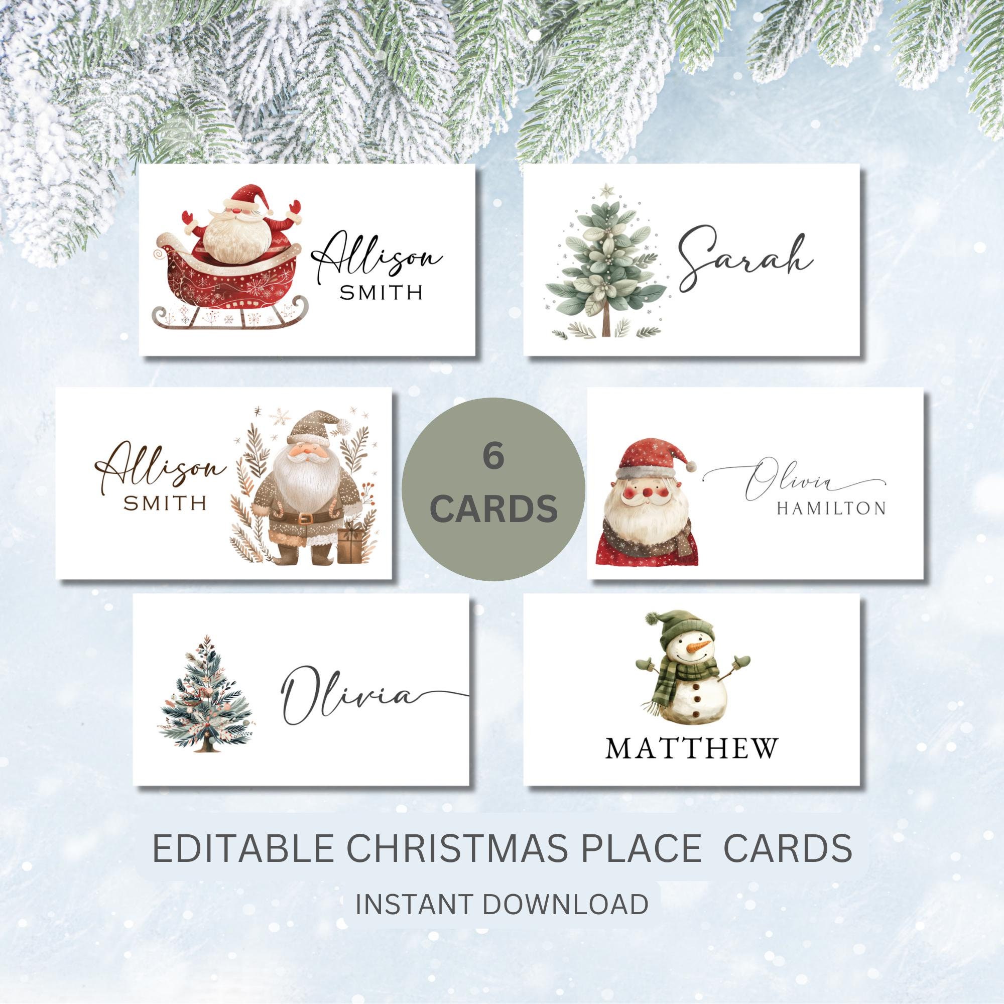 Printable Christmas Name Card, Place Cards Template, Folded Place Cards ...