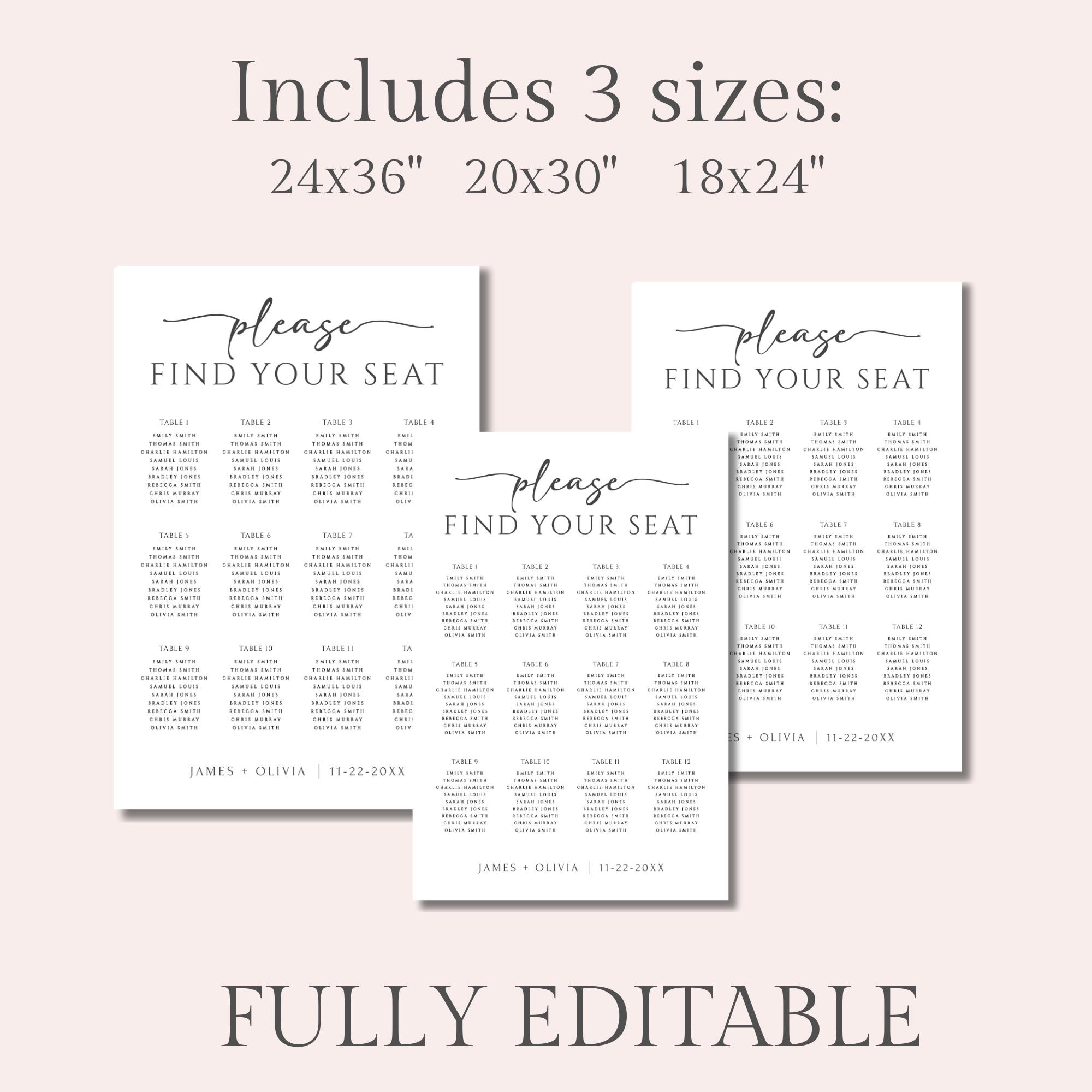 Seating Chart Template, Editable Wedding Seating Chart Template ...