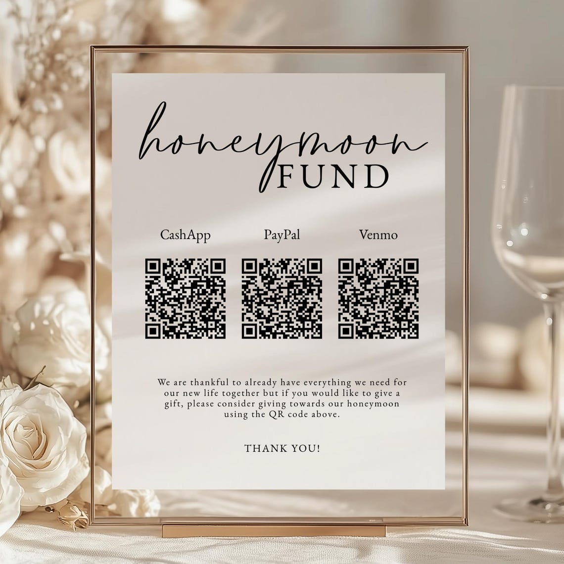 Honeymoon QR Code Gift Sign, Honey Moon Fund Sign, Customizable Wedding ...