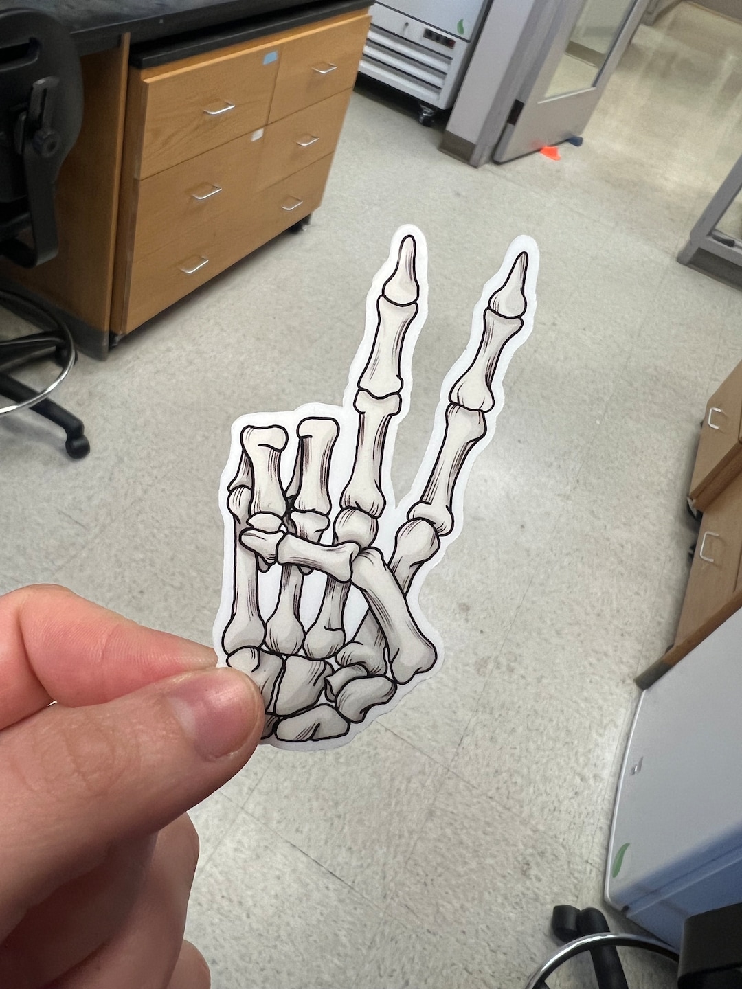 Skeleton Hand Sticker, Peace Sign - Laminated Vinyl Sticker - Hand Made ...