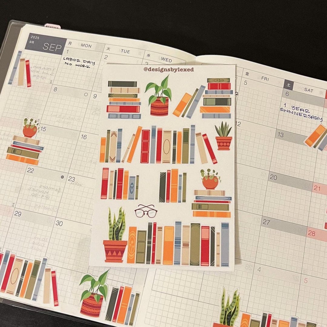 Bookshelf Sticker Sheet - Journal Stickers - Etsy