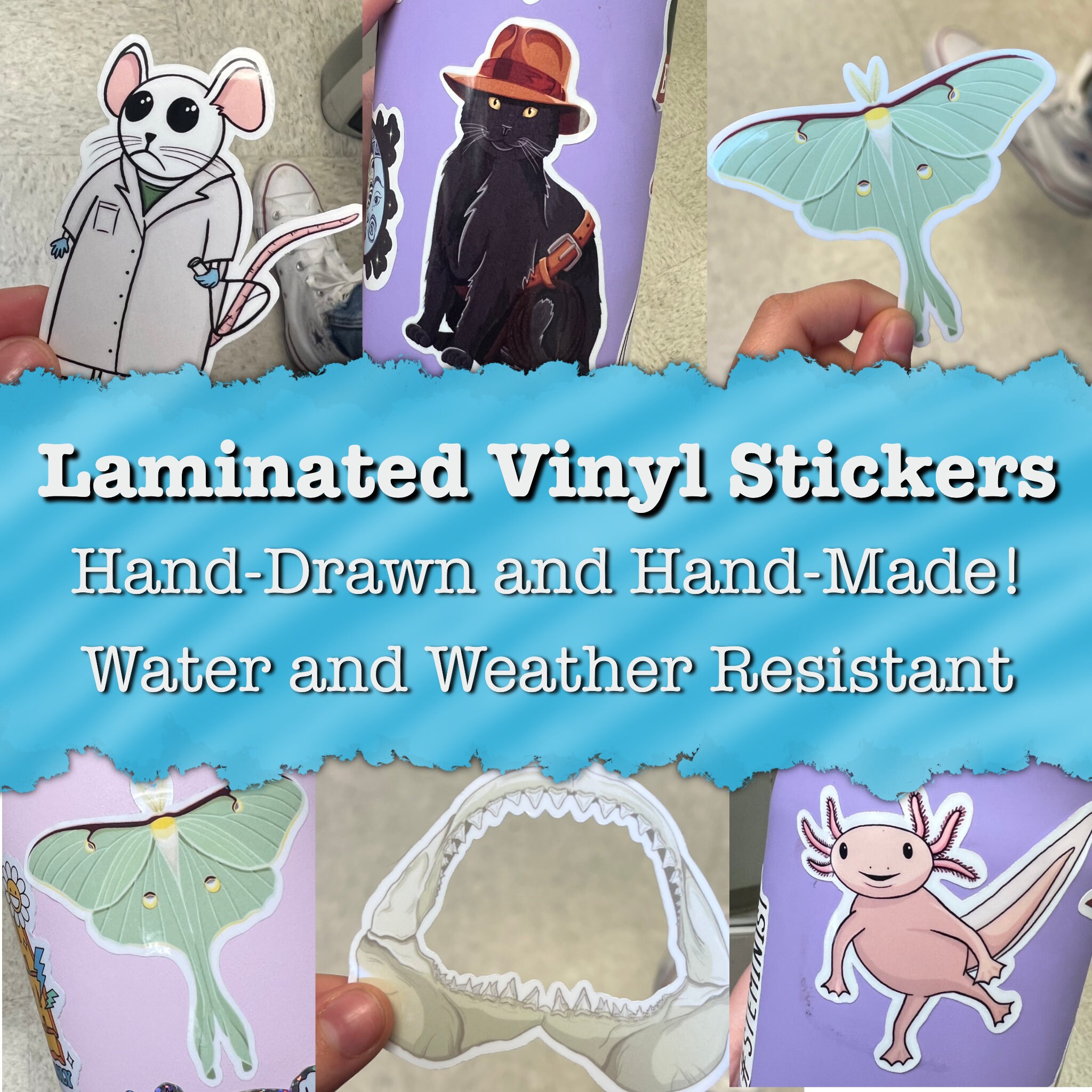 Floating Axolotl Laminated Vinyl Sticker Hand Made Hand Drawn - Etsy