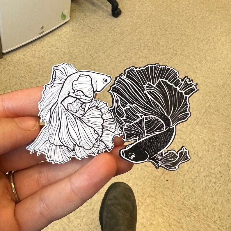 Yin and Yang Betta Fish - Laminated Vinyl Sticker - Hand Made - Hand ...