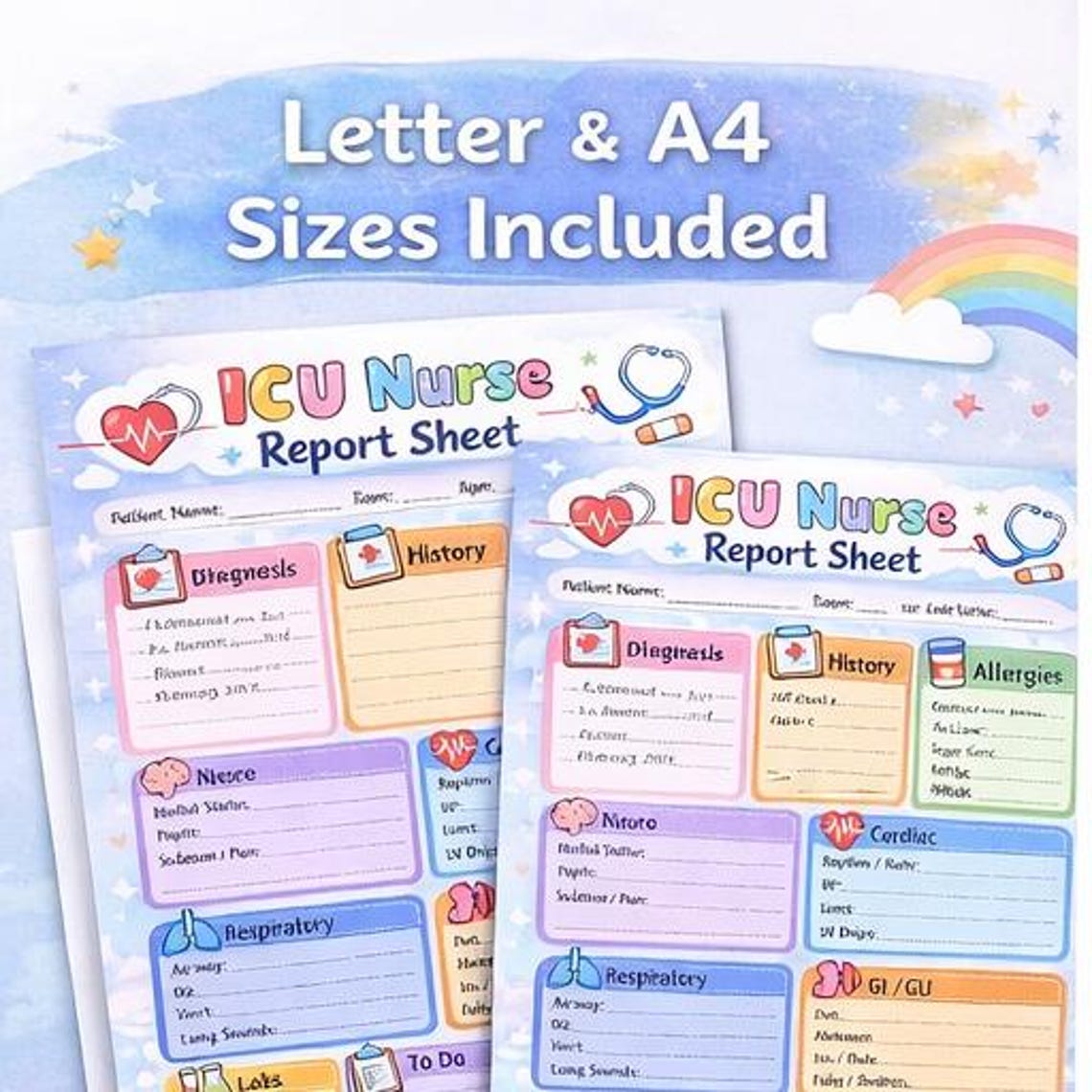 ICU Nurse Report Sheet Printable | Critical Care Handoff (digital ...