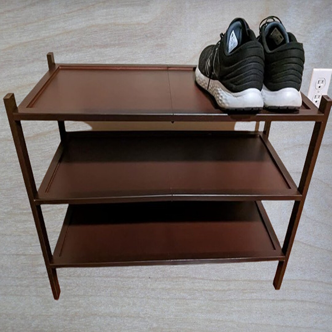 3-tier Long Shoe Rack Bamboo Wood Shoe Rack for Entryway - Etsy