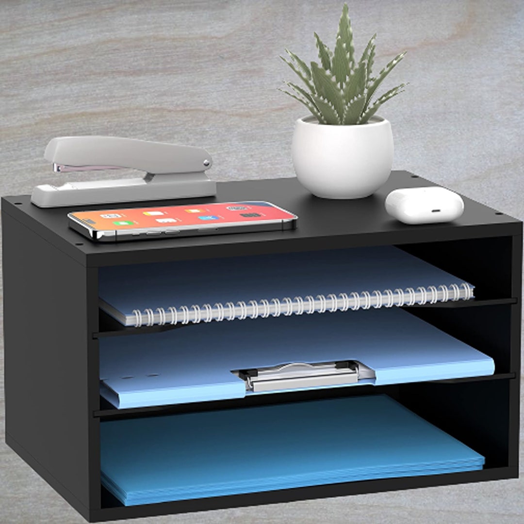 Wood Desktop Organizer With 3 Tier Storage Paper Storage Mail - Etsy