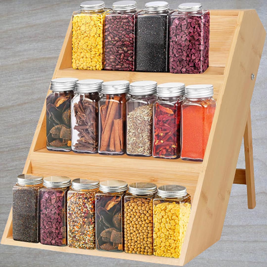 Bamboo Spice Rack Organizer for Cabinet Foldable 3 Tier Spice - Etsy