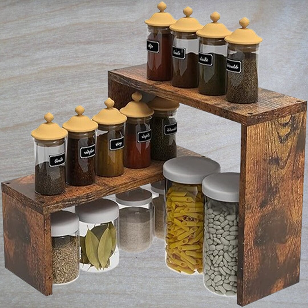 2 Tier Stackable Expandable Corner Spice Rack for Kitchen - Etsy