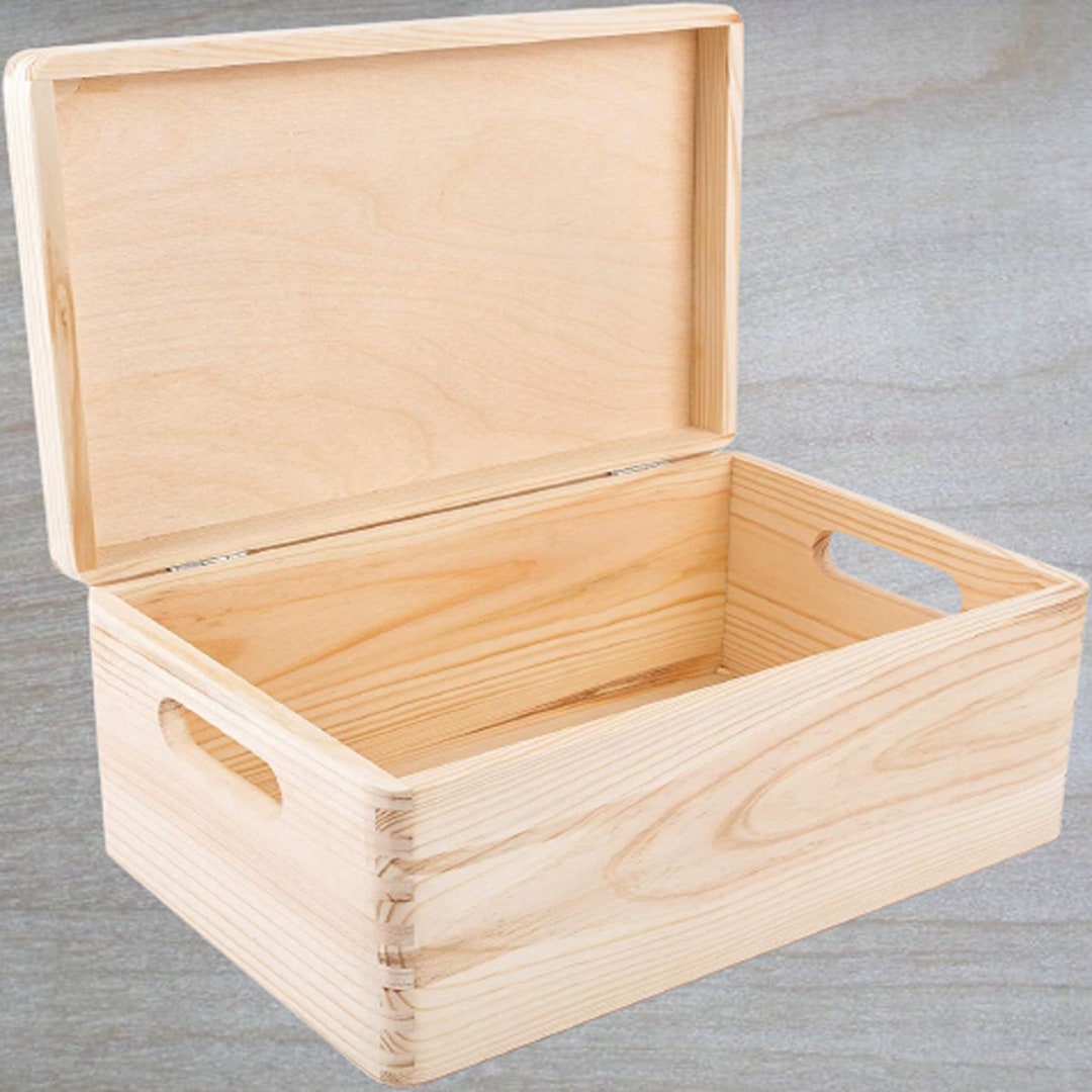 Large Wooden Storage Box With Hinged Lid Plain Unpainted Gift - Etsy