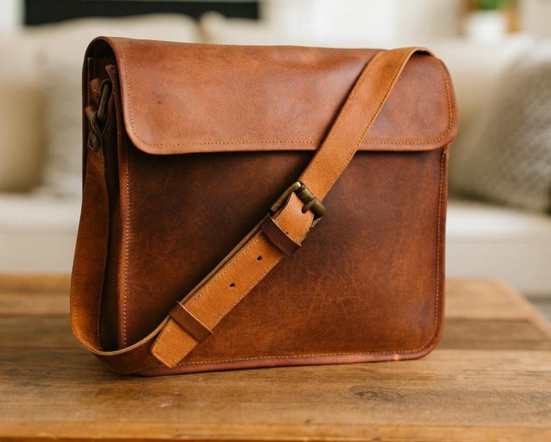 Tan Leather Messenger Bag for Men & Women, Handmade Full Grain ...