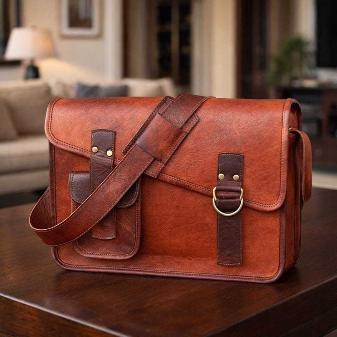 Full Grain Leather Messenger Bag, Mens Leather Satchel, Laptop Bag 16 ...
