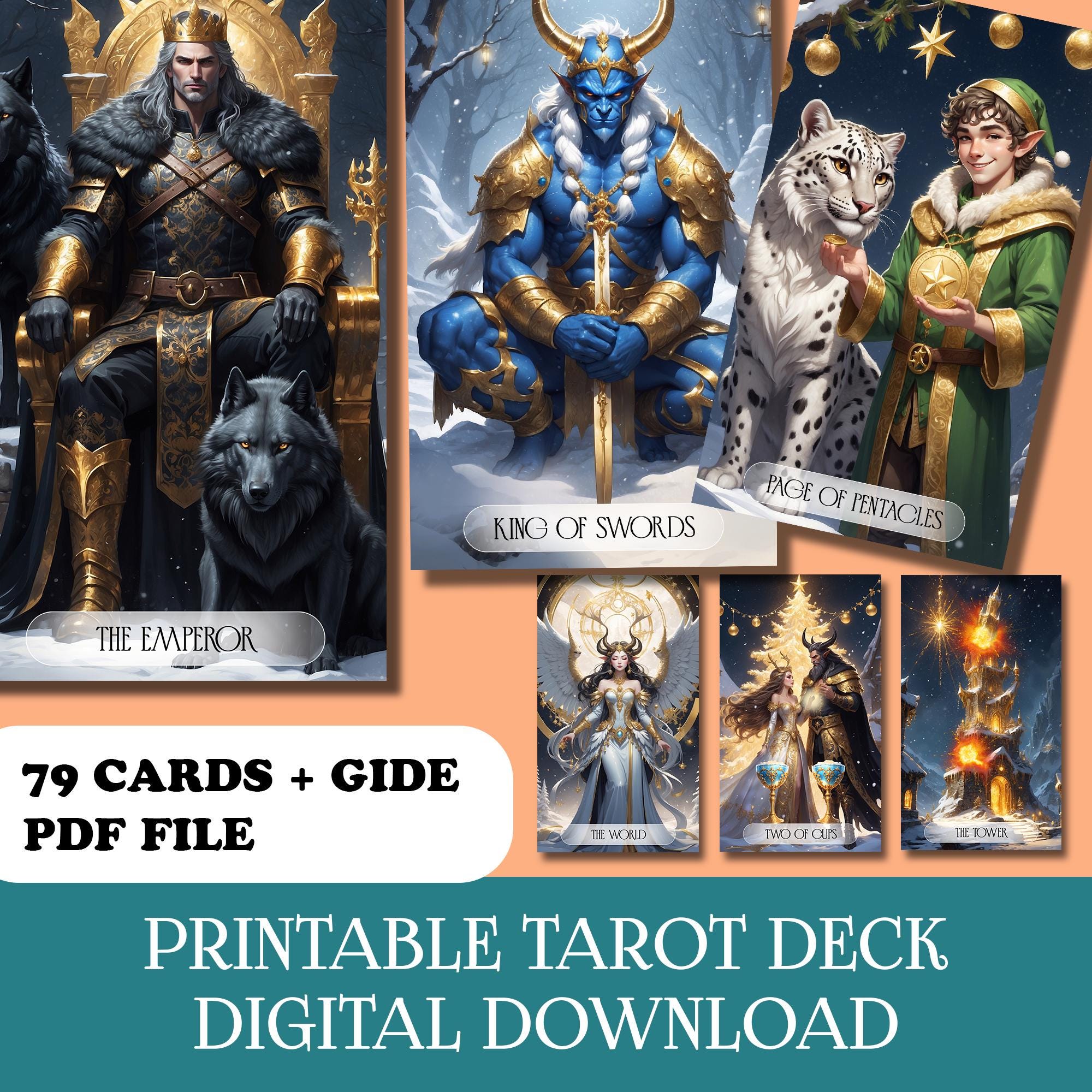 Printable Tarot Card, Tarot Deck With Guidebook, 78 Card Tarot Cards ...