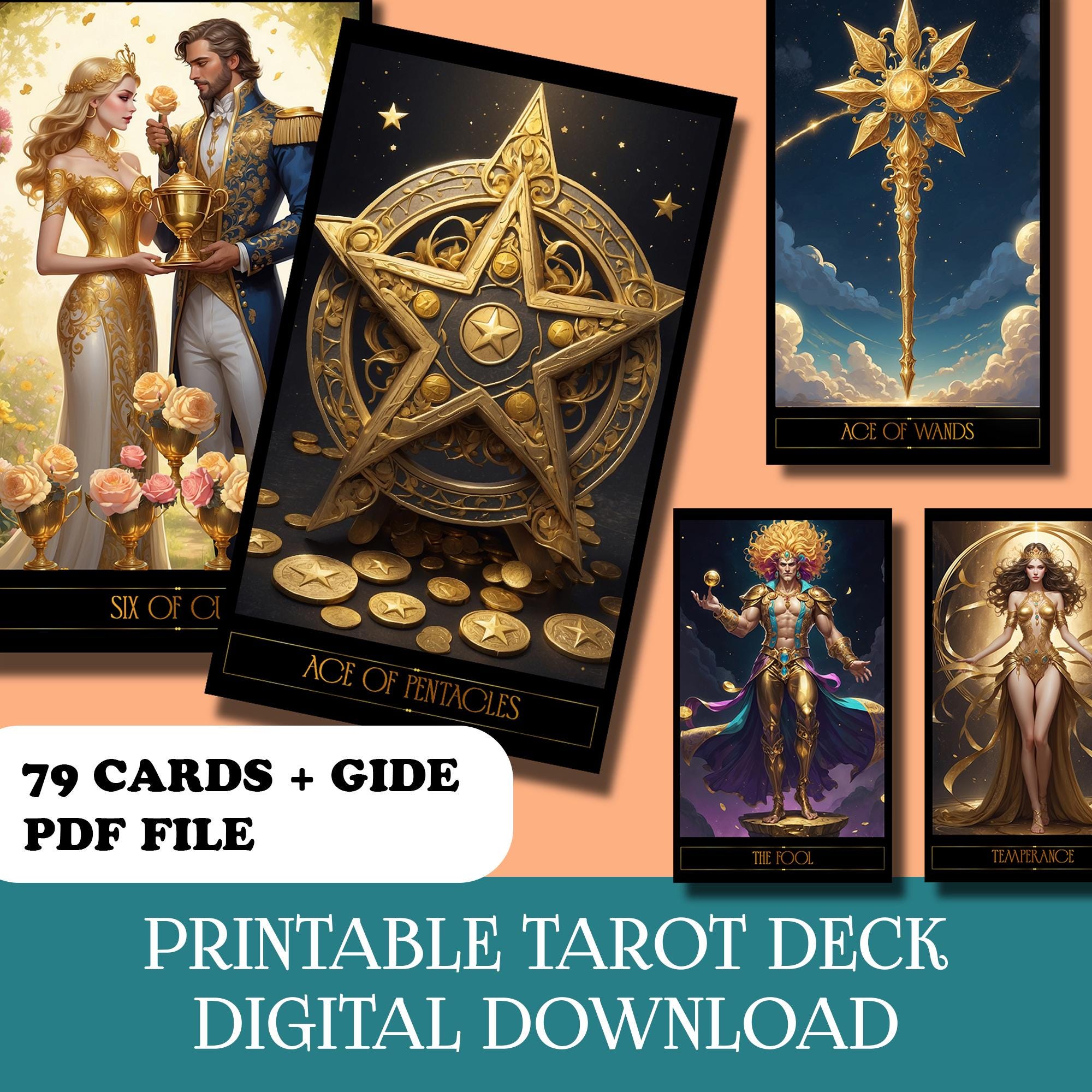 Printable Tarot Card, Tarot Deck With Guidebook, 78 Card Tarot Cards ...