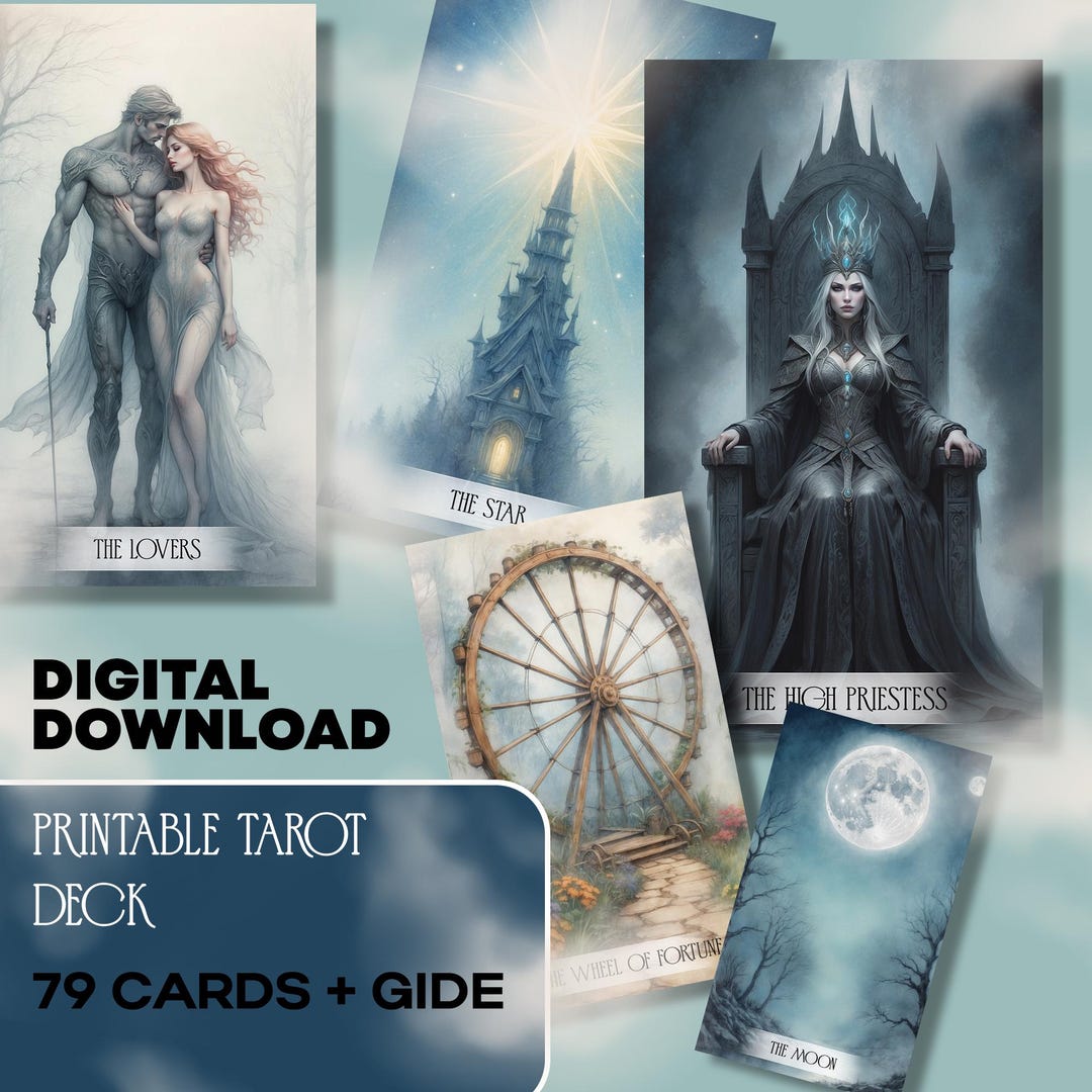 Printable Tarot Card, Tarot Deck With Guidebook, 78 Card Tarot Cards ...
