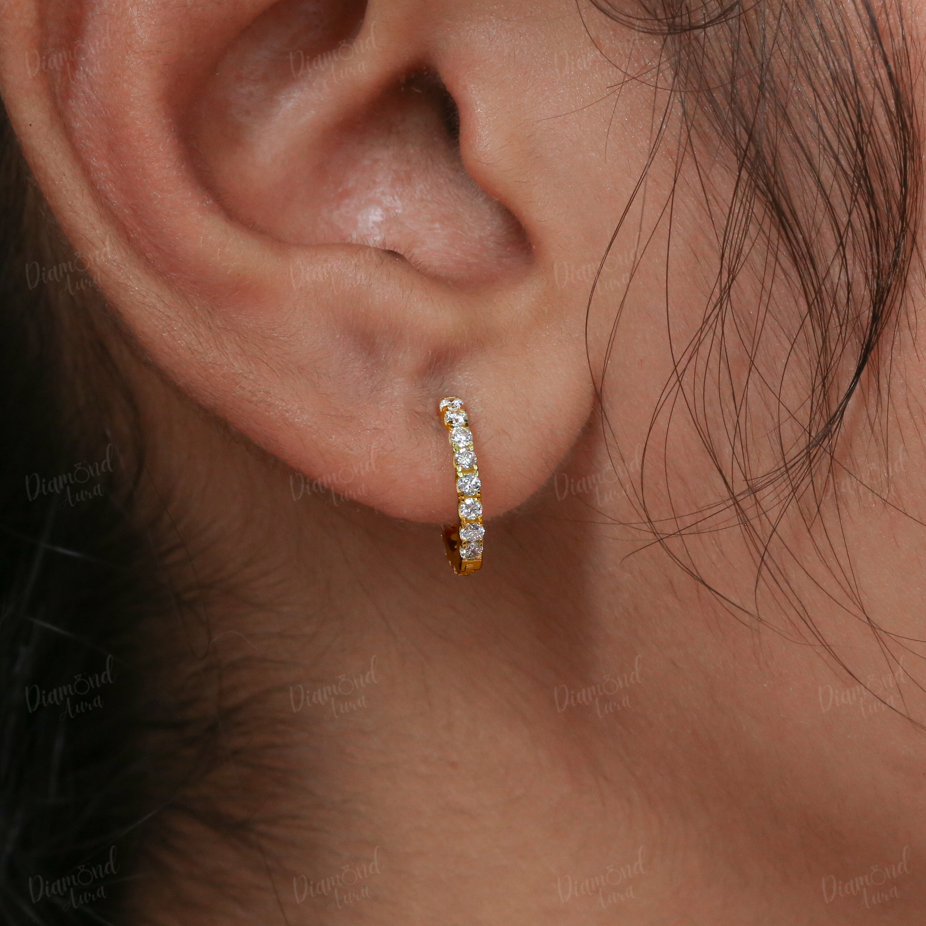 14K Gold Hoop Earrings Huggie Hoop Earrings Cartilage Hoop Earrings Diamond Hoops Earrings ...