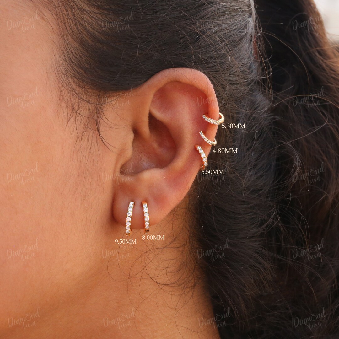 Moissanite Hoop Earrings Cartilage Hoop Earrings 14K Gold Hoops Helix ...